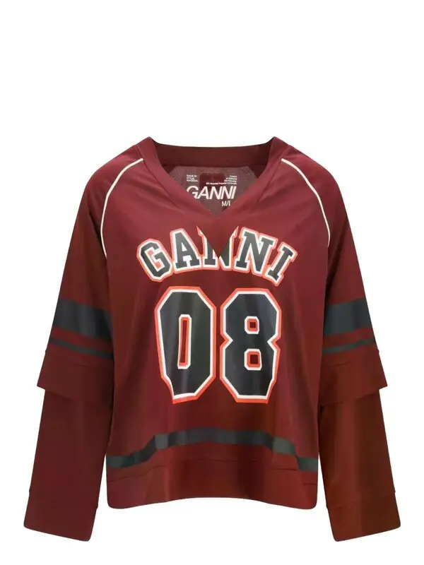 GANNI Double-layered T-shirt With Logo Print - Red