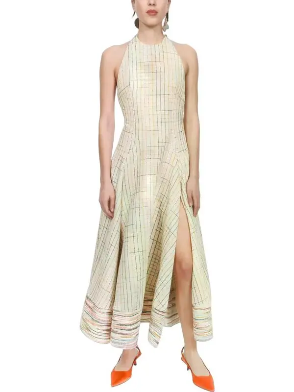 Rosie Assoulin Check Halterneck Maxi Dress - Neutrals