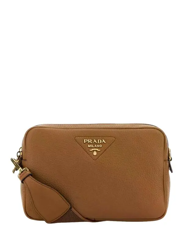 Prada Logo Plaque Crossbody Bag - Brown