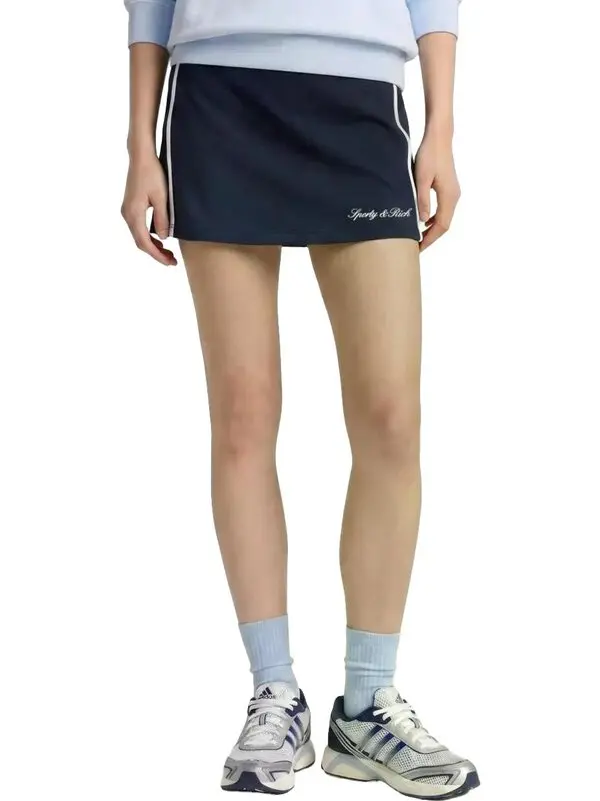 SPORTY & RICH Logo Print Side Stripe Skirt - Blue