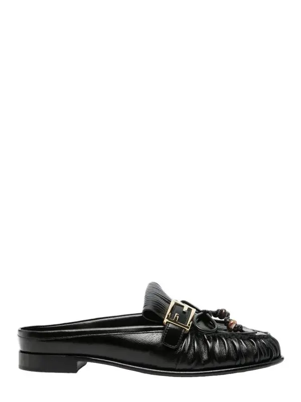 Fendi O'lock Fringed Mules - Black