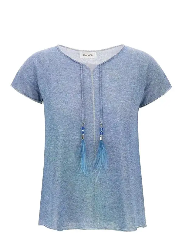 KANGRA Feather And Jewel Pendant T-shirt - Blue