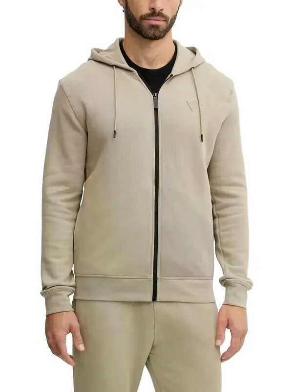 Guess Zip-up Hoodie With Logo Patch - Neutrals
