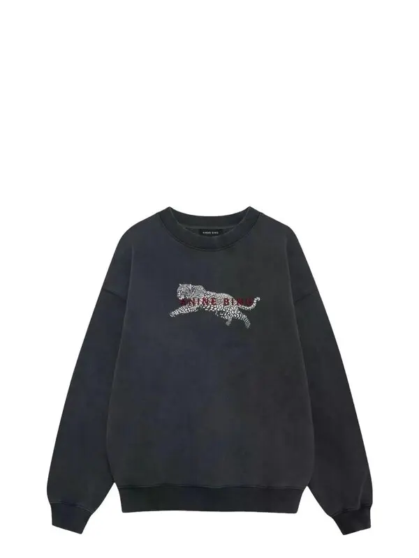 ANINE BING Spencer Leopard Print Crewneck Sweatshirt - Black