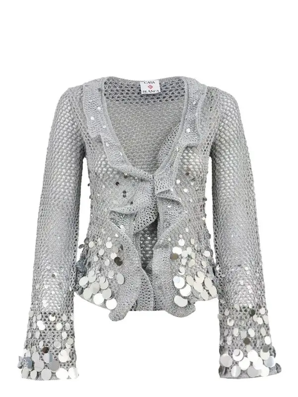 Casablanca Casabanca Sequin Embellished Ruffled Knit Top - Grey