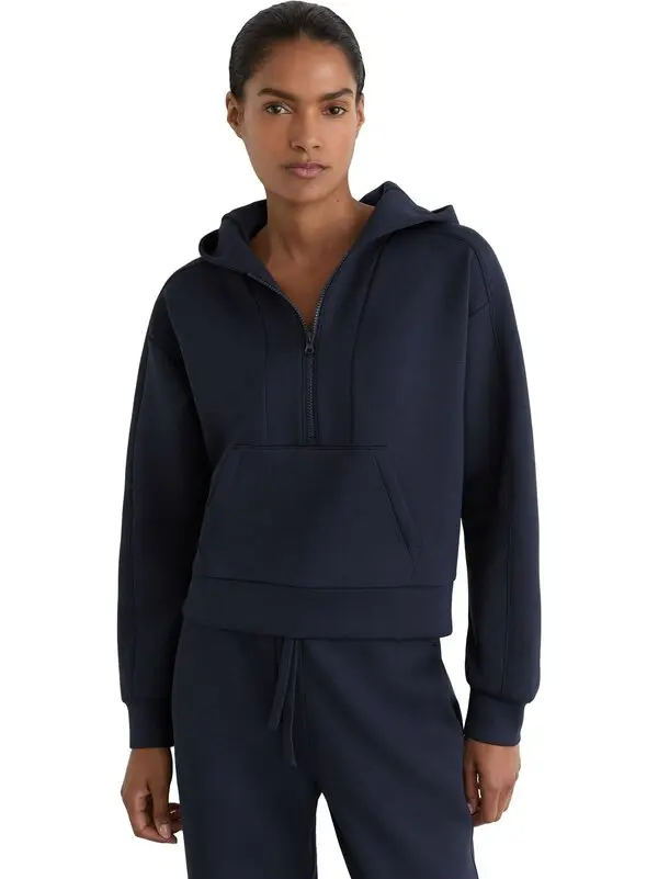 REISS Premium Interlock Half-zip Hoodie - Navy