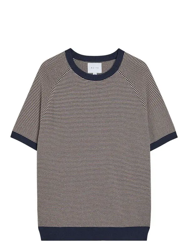 RAITH Striped Raglan Sleeve Knit T-shirt - Navy