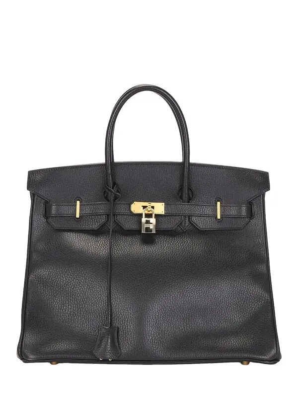 Hermès 1996 Ardennes Birkin 35 Retourne Handbag In Black - Etain