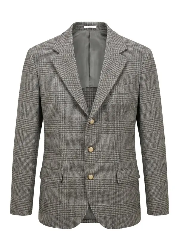 Brunello Cucinelli Long Sleeved Plaid Blazer - Gray