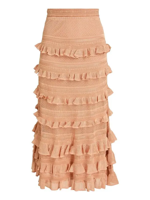 Zimmermann Ruffled Crochet-knit Midi Skirt - Sand