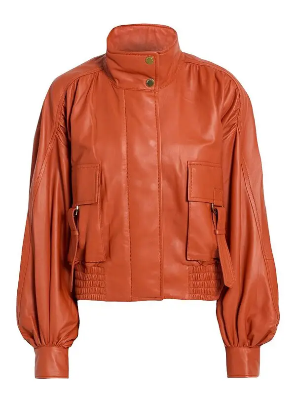 Zimmermann Gathered Leather Jacket - Tan