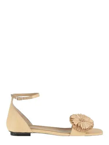 SERENA UZIYEL Flat Sandals With Floral Appliqués - Beige