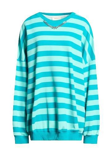 VICOLO Striped Crewneck Sweatshirt With Embellished Chain Detail - Blue