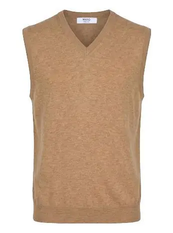 MASQ Merino Wool & Cashmere Sleeveless V-neck Sweater - Camel