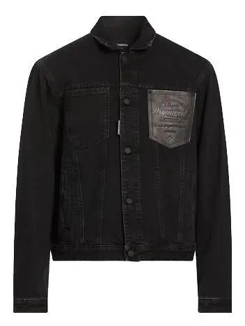 Dsquared2 Cotton Denim Trucker Jacket With Leather Appliqu - Black