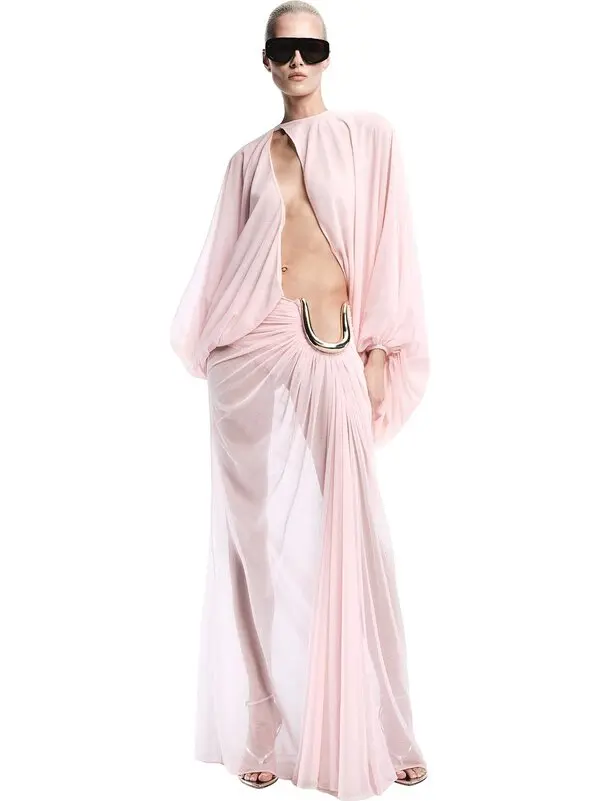 REVOLVE LOS ANGELES Leora Gown With Asymmetrical Cutout And Draped Sleeves - Pink