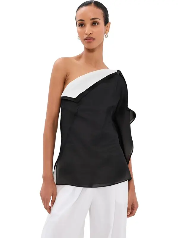 RÓHE Sculptural Double Layered One-shoulder Top - Black