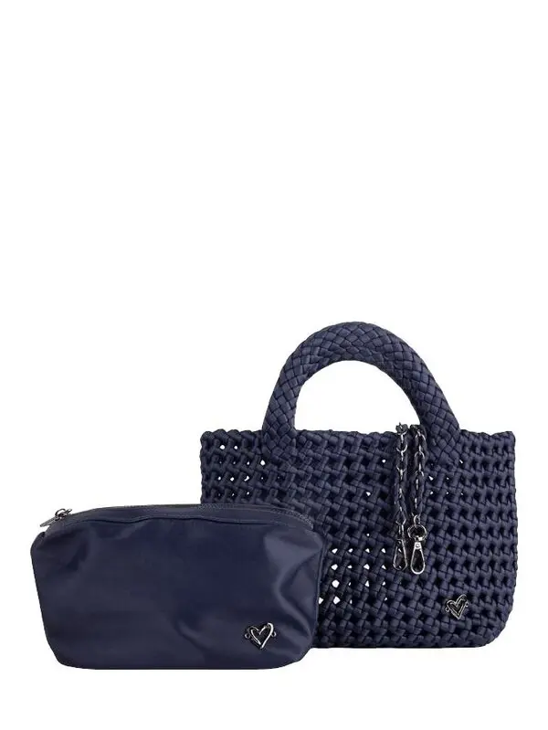 PRENELOVE Cambridge Small Woven Hand-knotted Tote - Blue
