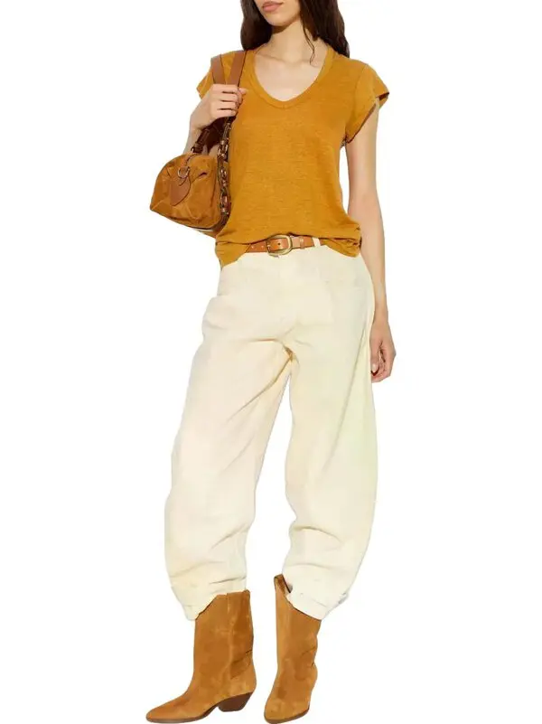 MARANT ETOILE Zankou V-neck Linen T-shirt - Yellow