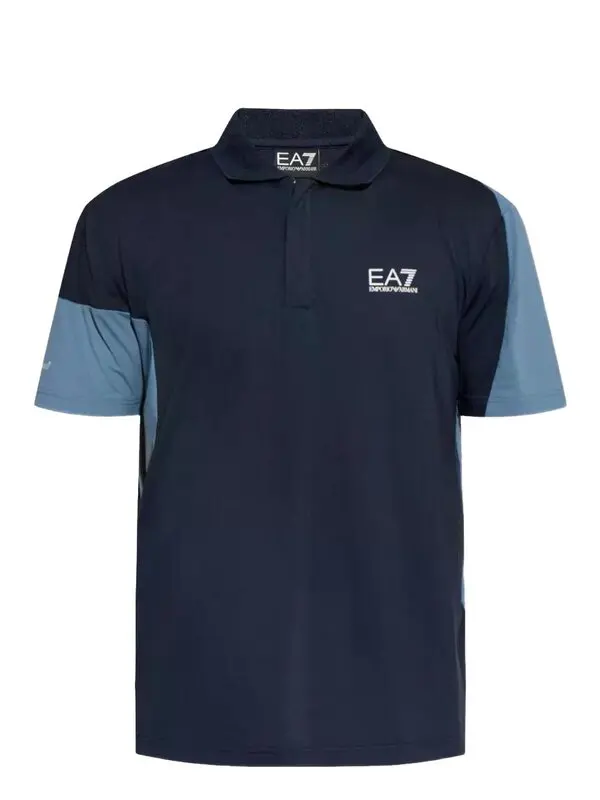 EA7 Logo-print Panelled Polo Shirt - Blue