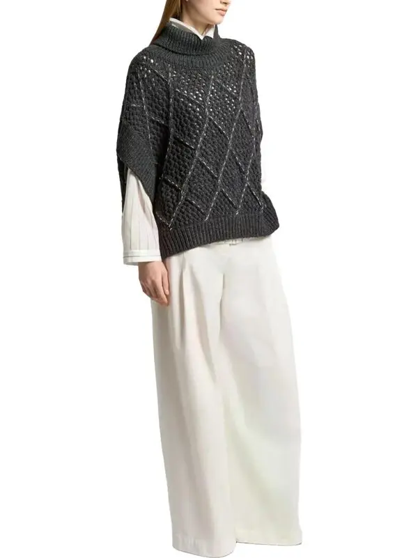 Peserico Diamond-knit Roll-neck Shot-sleeve Sweater - Grey