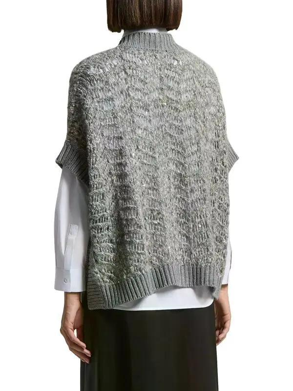 Peserico Open-knit Cardigan With Sequin Embellishments - Grey