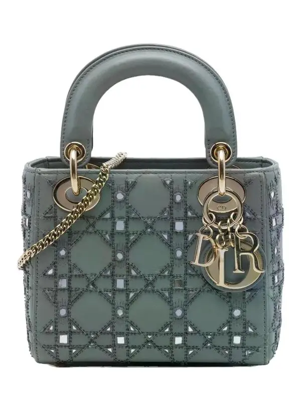 Dior Mini Lady Satchel With Beaded Embellishments - Grey