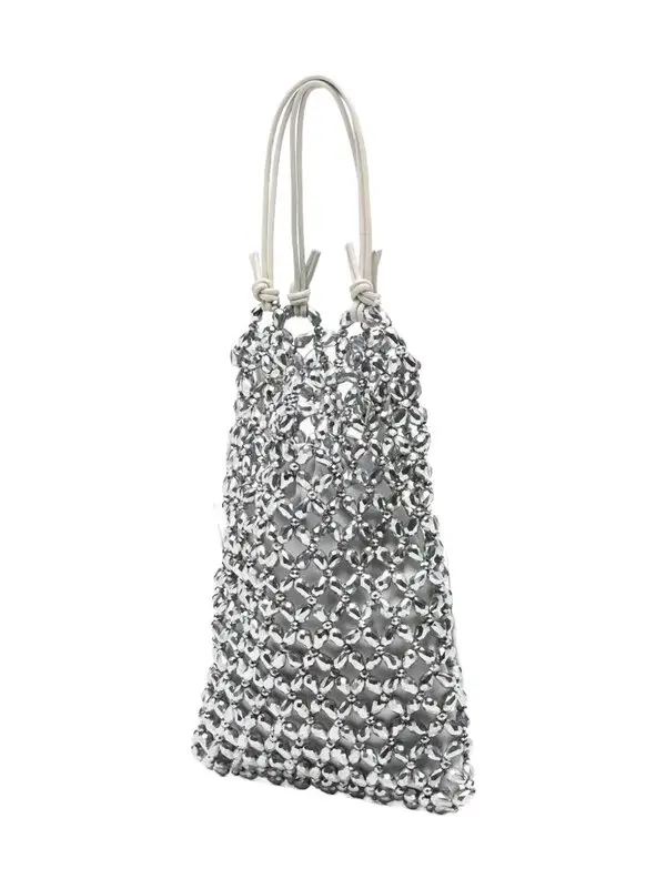 Staud Staude Karla Beaded Mesh Drawstring Tote Bag - Silver