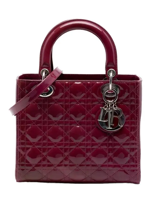 Dior Medium Patent Cannage Lady Satchel - Red