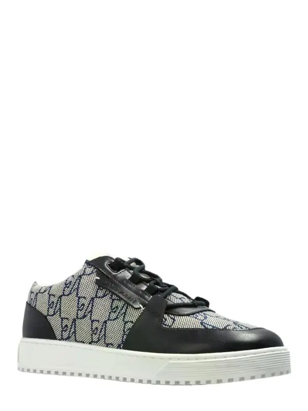 Emporio Armani Monogram Print Leather Sneakers - Neutrals
