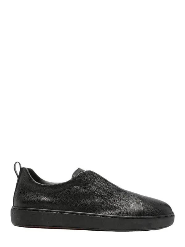 Santoni Grainy Leather Slip-on Sneakers - Black