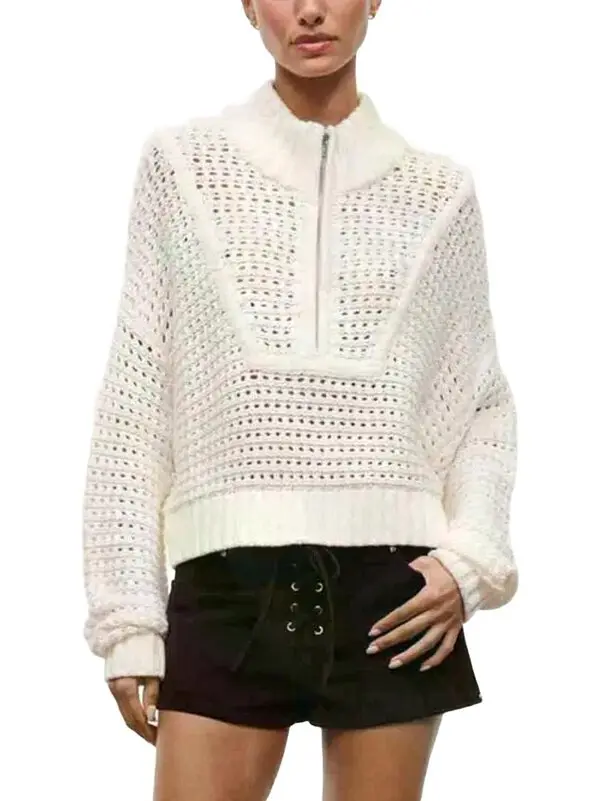 Staud Open-knit Quarter-zip Sweater - Neutrals