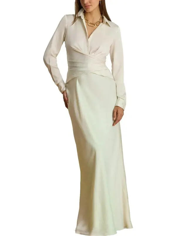 Ralph Lauren Pleated Crisscross-waist Maxi Gown - Neutrals