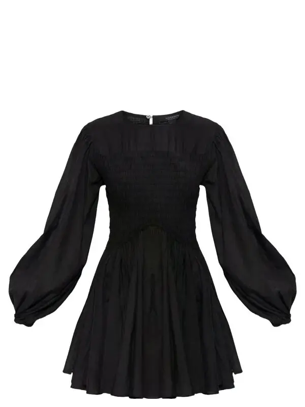 ALLSAINTS Chia Smocked Puff-sleeve Mini Dress - Black