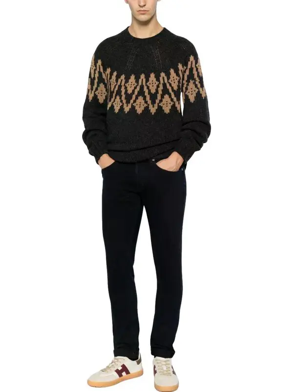 DONDUP Geometric Intarsia Knit Raglan Sweater - Grey