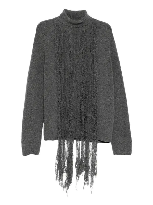 Yohji Yamamoto Fringe Detail Roll Neck Sweater - Grey