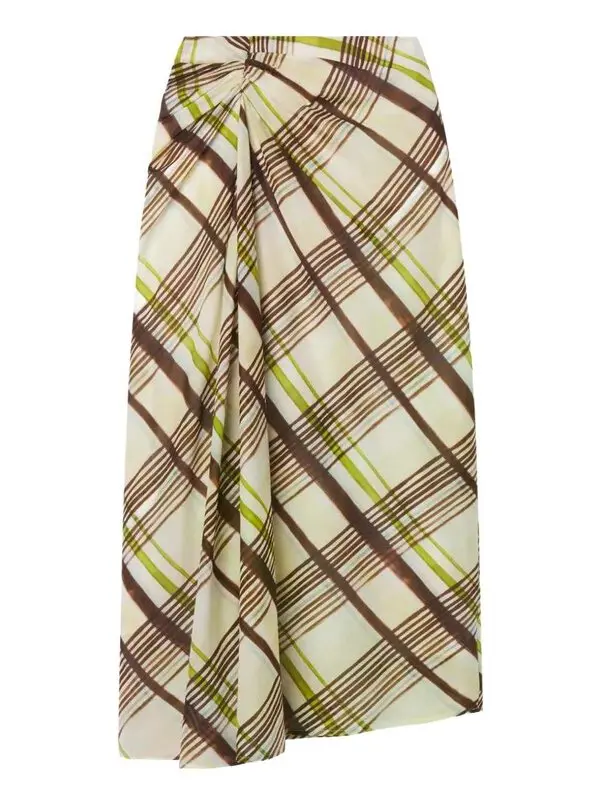 A.L.C. Checked Twisted-front Cotton Midi Skirt - Neutrals