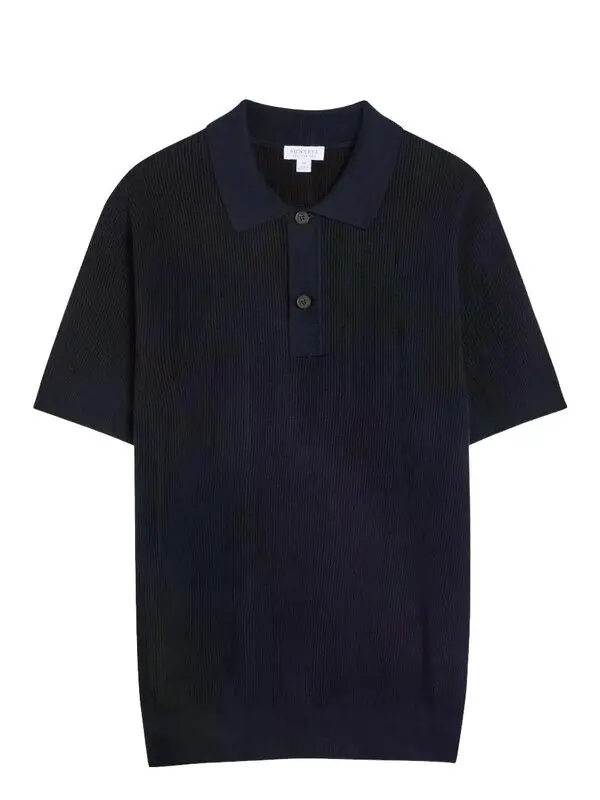 Sunspel Ribbed-knit Polo Shirt - Blue