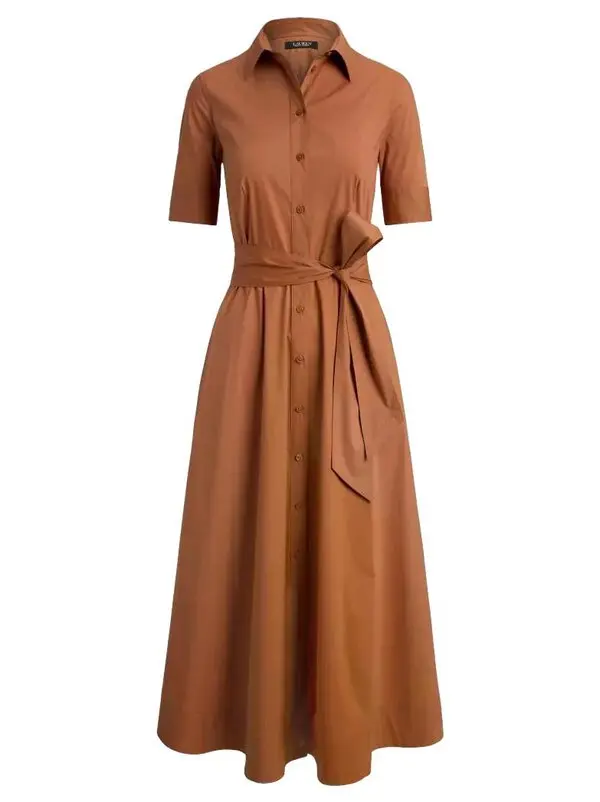 Ralph Lauren Belted Stretch Midi Shirt Dress - Brown