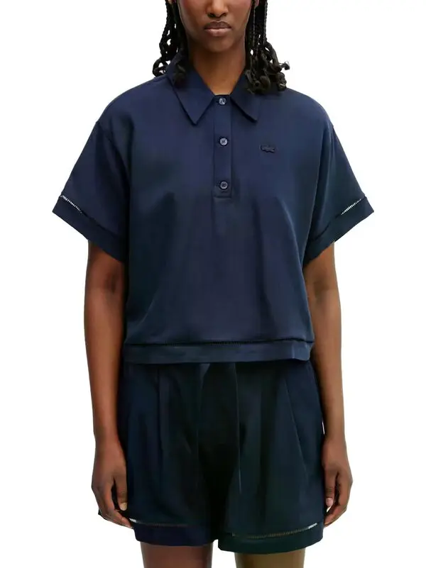 Lacoste Logo Patch Open-work Polo Shirt - Blue