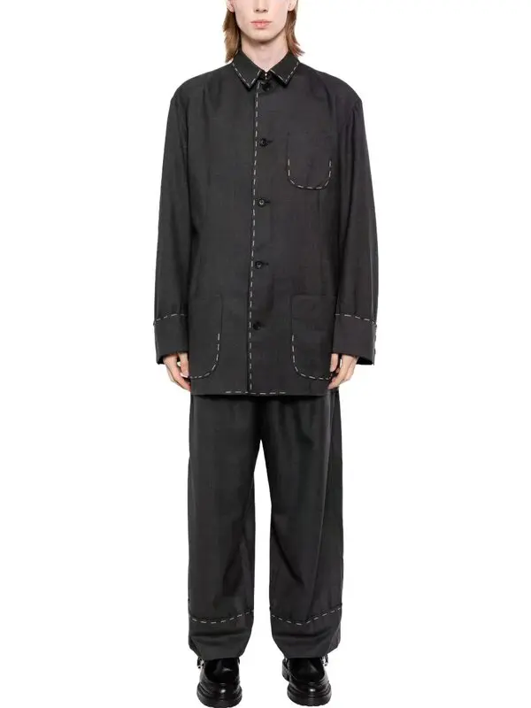 Yohji Yamamoto Pleated Contrast-stitch Trousers - Grey