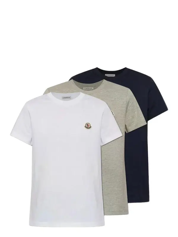 Moncler Three-pack Logo Patch T-shirts - Blue