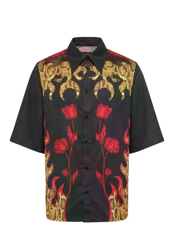 MARINE SERRE Flowers-printed Bowling Shirt - Black