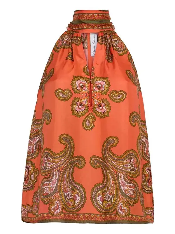 Cara Cara Sundance Paisley-print Halter Neck Blouse - Orange