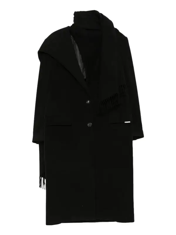 Attico Fringed Scarf Coat - Black