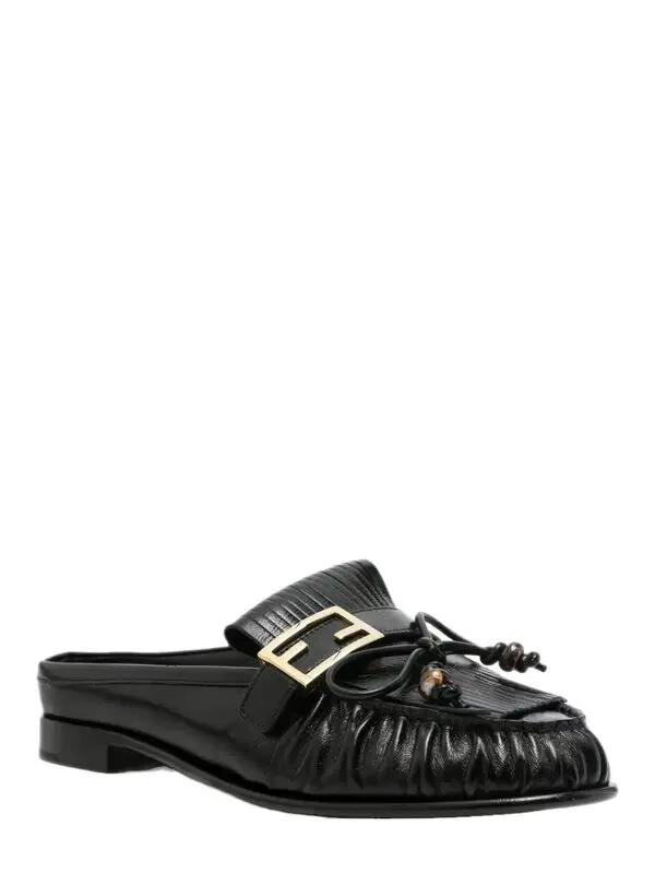 Fendi O'lock Fringed Leather Mules - Black