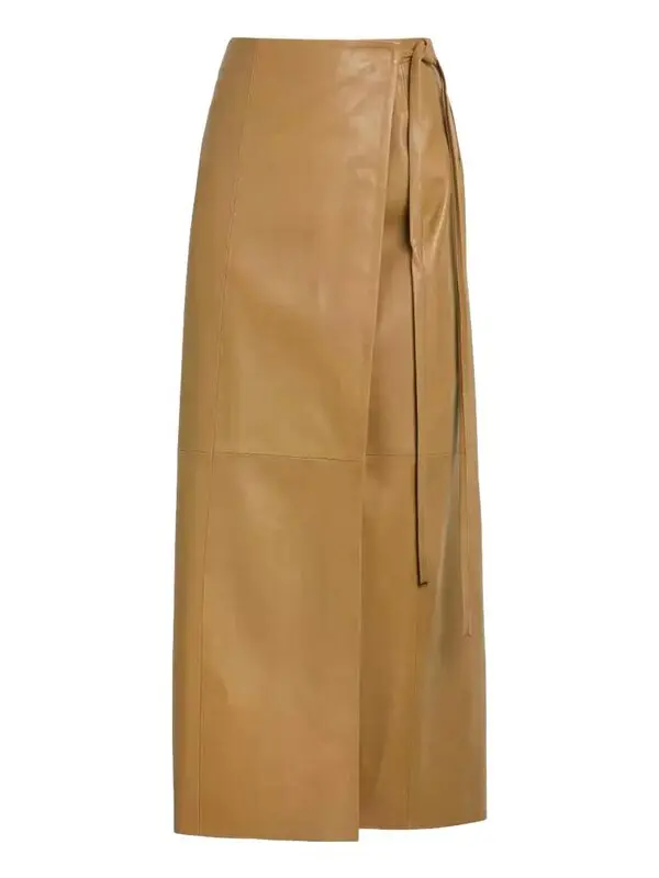 Nour Hammour Leather Wrap Midi Skirt - Neutrals
