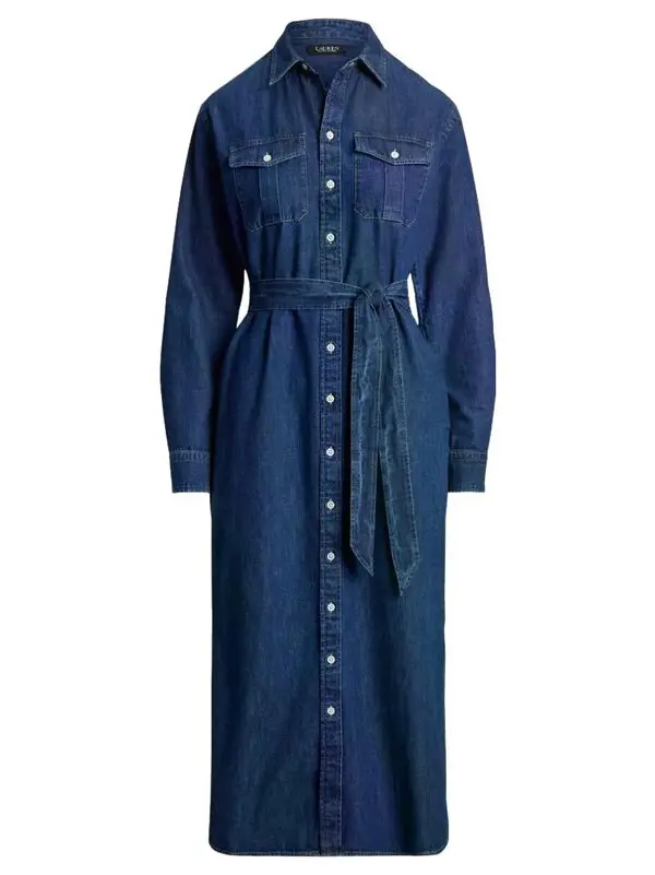 Ralph Lauren Belted Denim Shirt Midi Dress - Blue