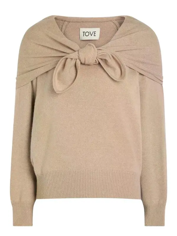 Tove Cashmere Bow Detail Knitted Jumper - Neutrals