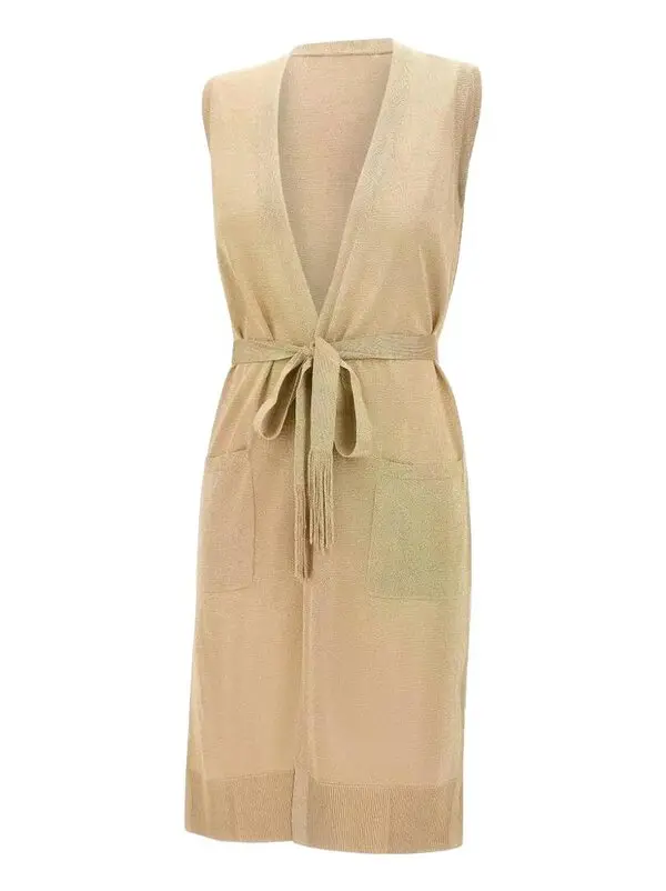 KANGRA Belted Lurex-finish Cardigan-coat - Neutrals